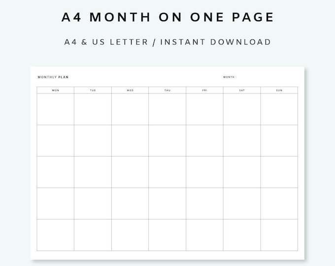 Month on One Page Undated Monthly Planner Insert Month on - Etsy