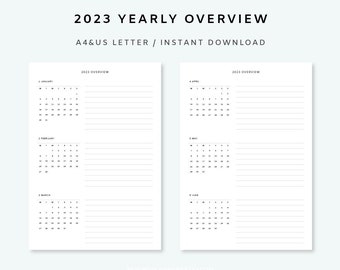 2024 2025 Year at a Glance Calendar Printable Two Year - Etsy