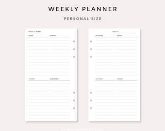 Weekly Planner Printable Vertical Week on Two Pages | Etsy