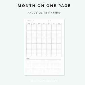 Month on One Page Insert - Undated Monthly Planner | Printable Monthly ...