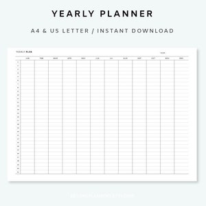Yearly Planner Printable A4 & US Letter Size - Yearly Overview | at a ...