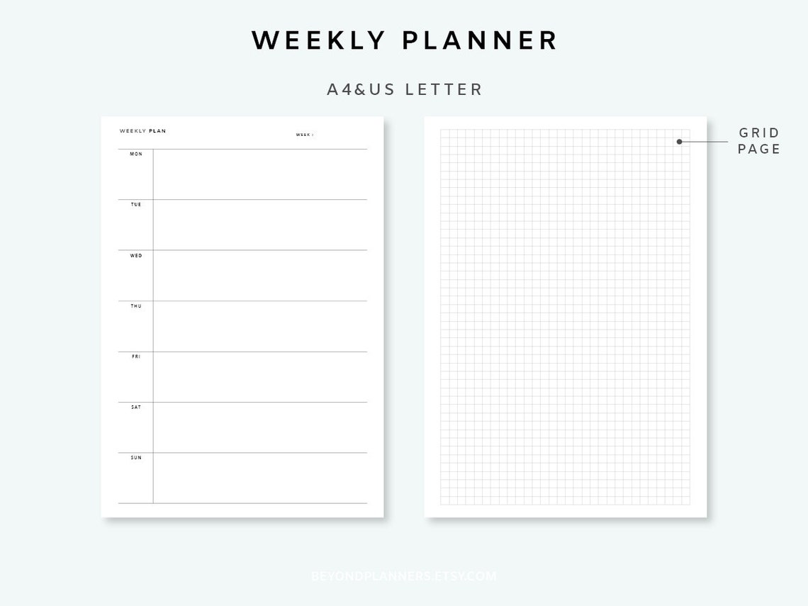 Weekly Planner Printable Vertical Planner Insert Simple - Etsy
