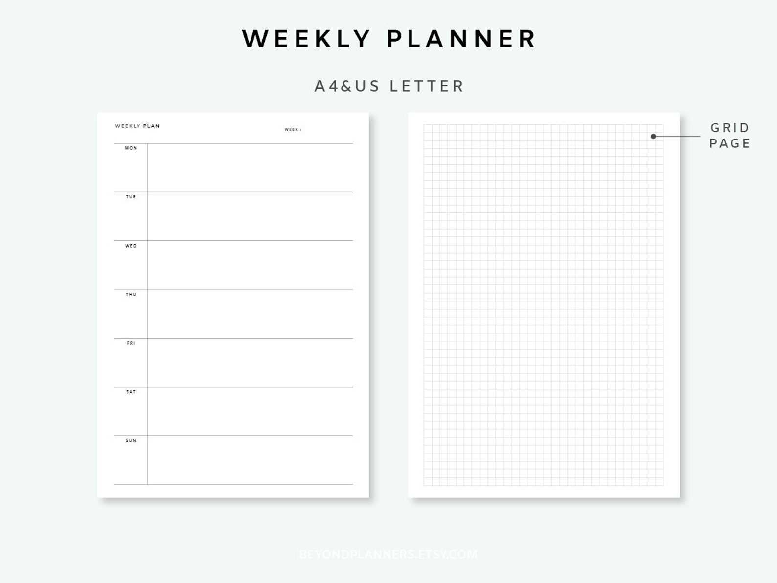 Weekly Planner Printable Vertical Planner Insert Simple - Etsy