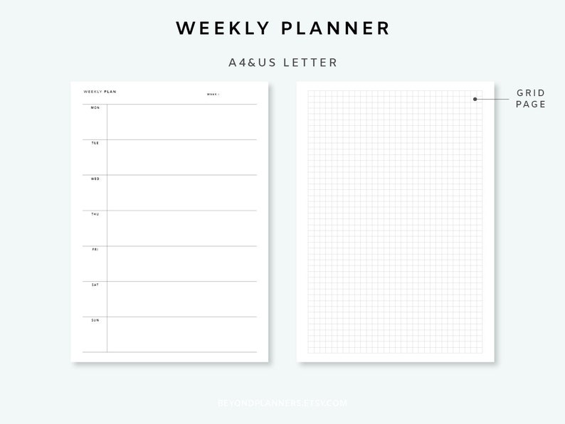 Weekly Planner Printable Vertical Planner Insert Simple - Etsy