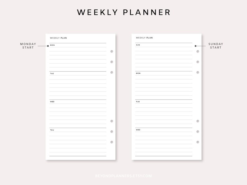 Weekly Planner Printable - Week on Two Pages | Weekly Planner Insert ...