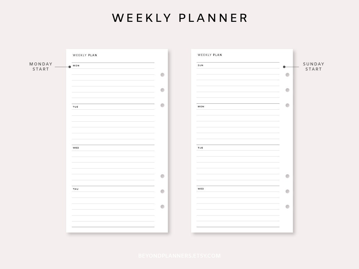 Weekly Planner Printable - Week on Two Pages | Weekly Planner Insert ...