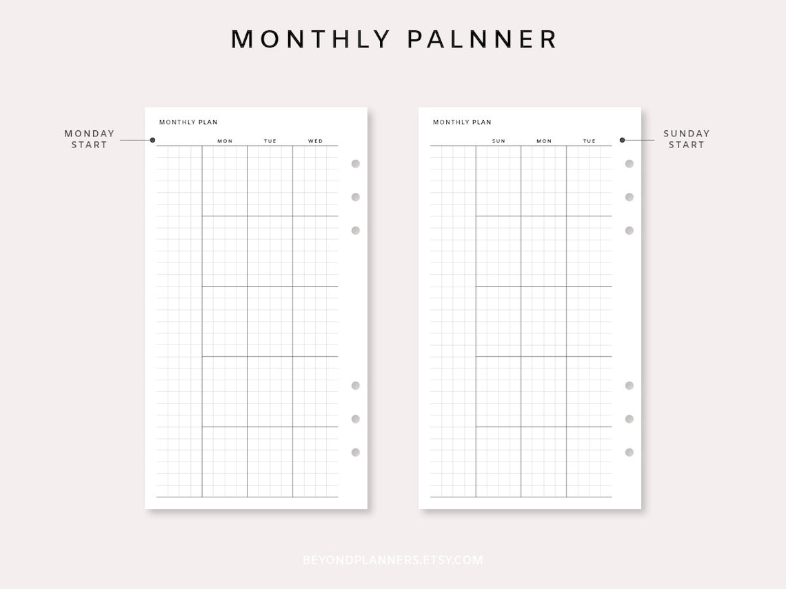 Monthly Planner Printable Personal Month on Two Pages Undated Monthly ...
