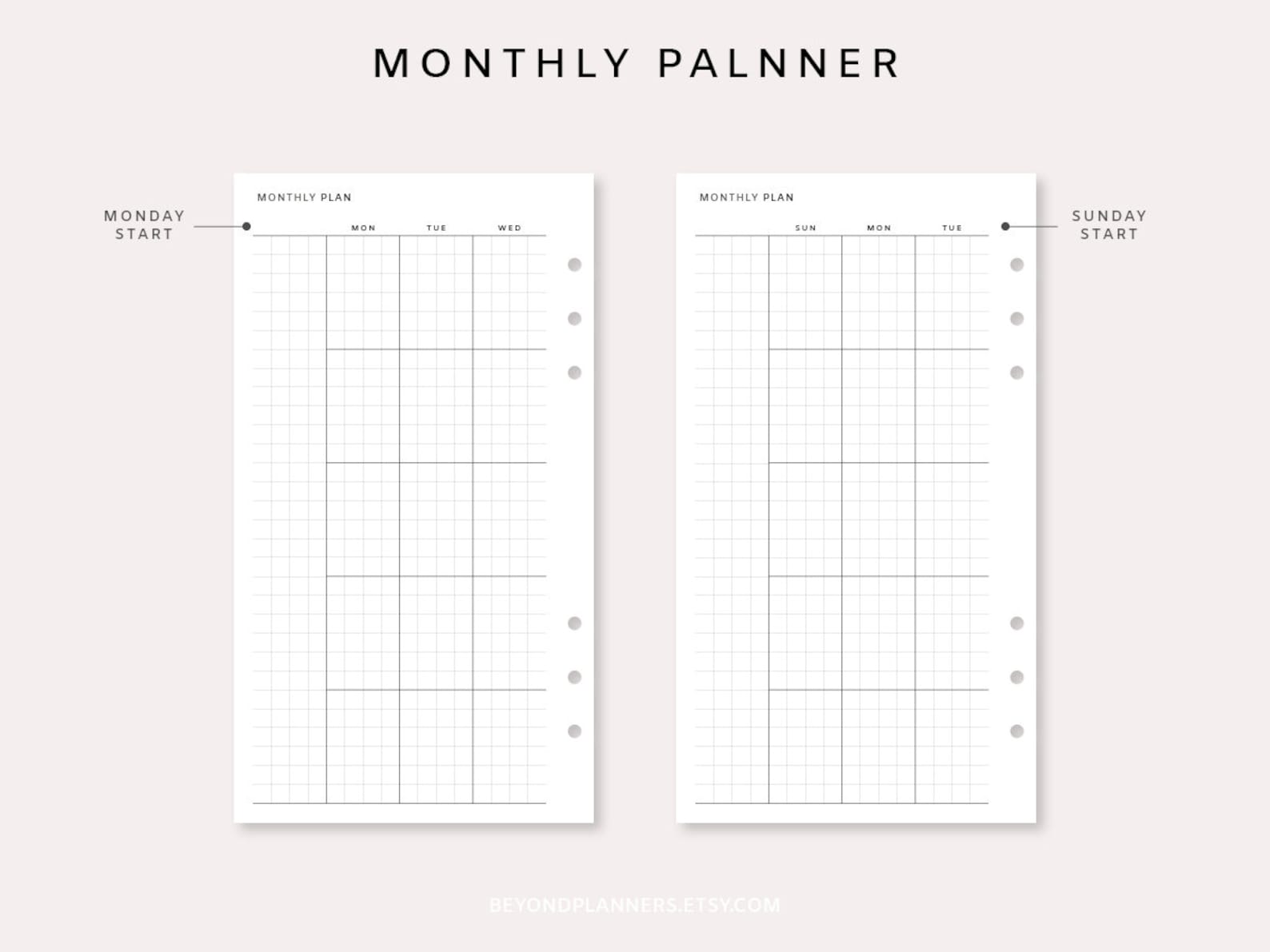 Monthly Planner Printable Personal Month on Two Pages Undated Monthly ...