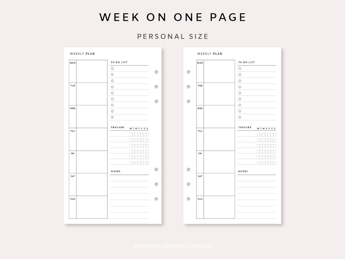 Weekly Planner Printable Personal - Week on One Page | Weekly Agenda ...
