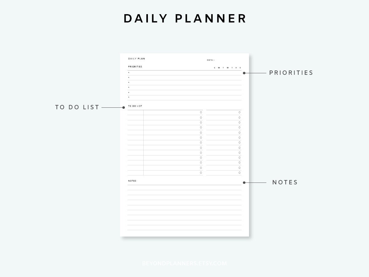 Daily Planner Printable PDF Daily Planner Inserts Daily Agenda Daily to ...