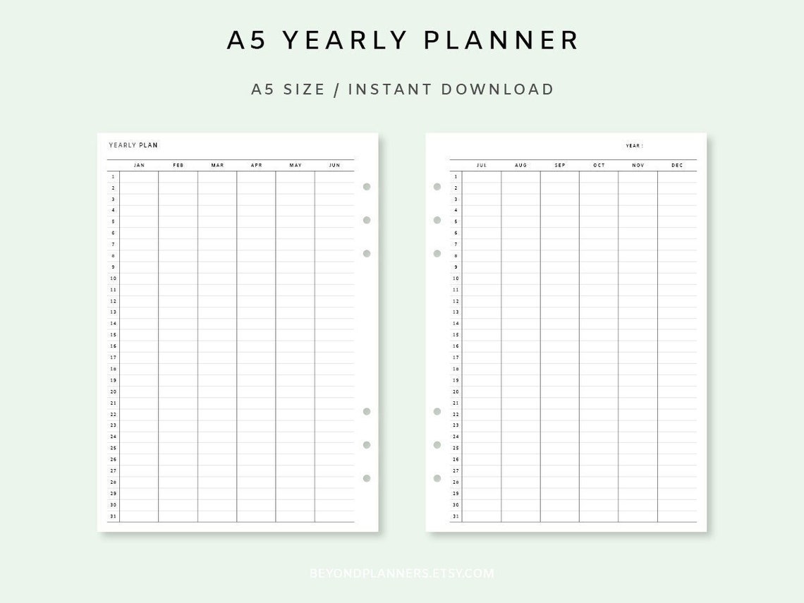 Yearly Planner Printable Yearly Overview Inserts A5, Year at a Glance ...