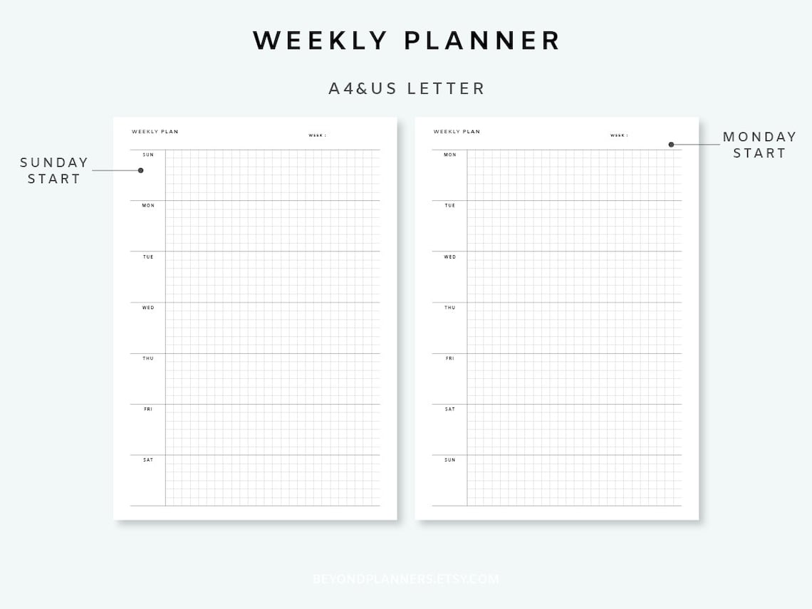 Weekly Planner Printable Page Week on One Page Inserts Undated Weekly ...