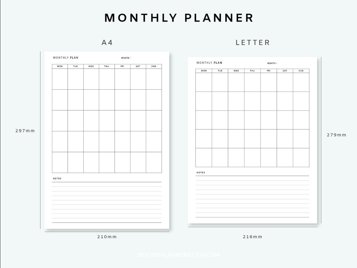 Month on One Page Planner Printable Monthly Planner Undated Monthly ...