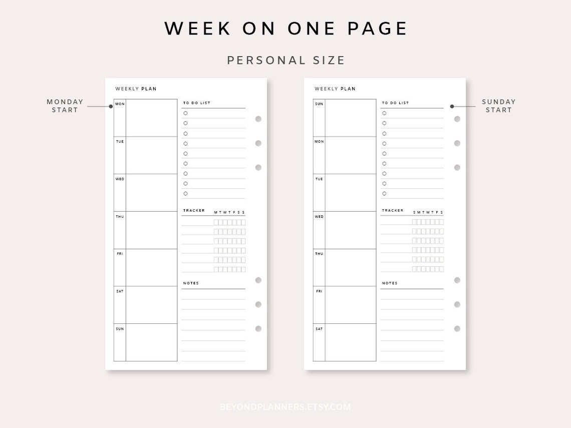 Weekly Planner Printable Personal Week on One Page Weekly Agenda Weekly ...