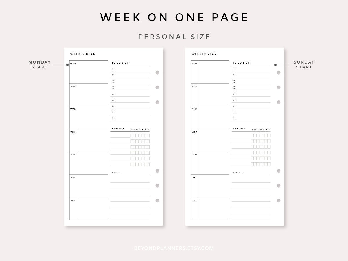 Weekly Planner Printable Personal - Week on One Page | Weekly Agenda ...