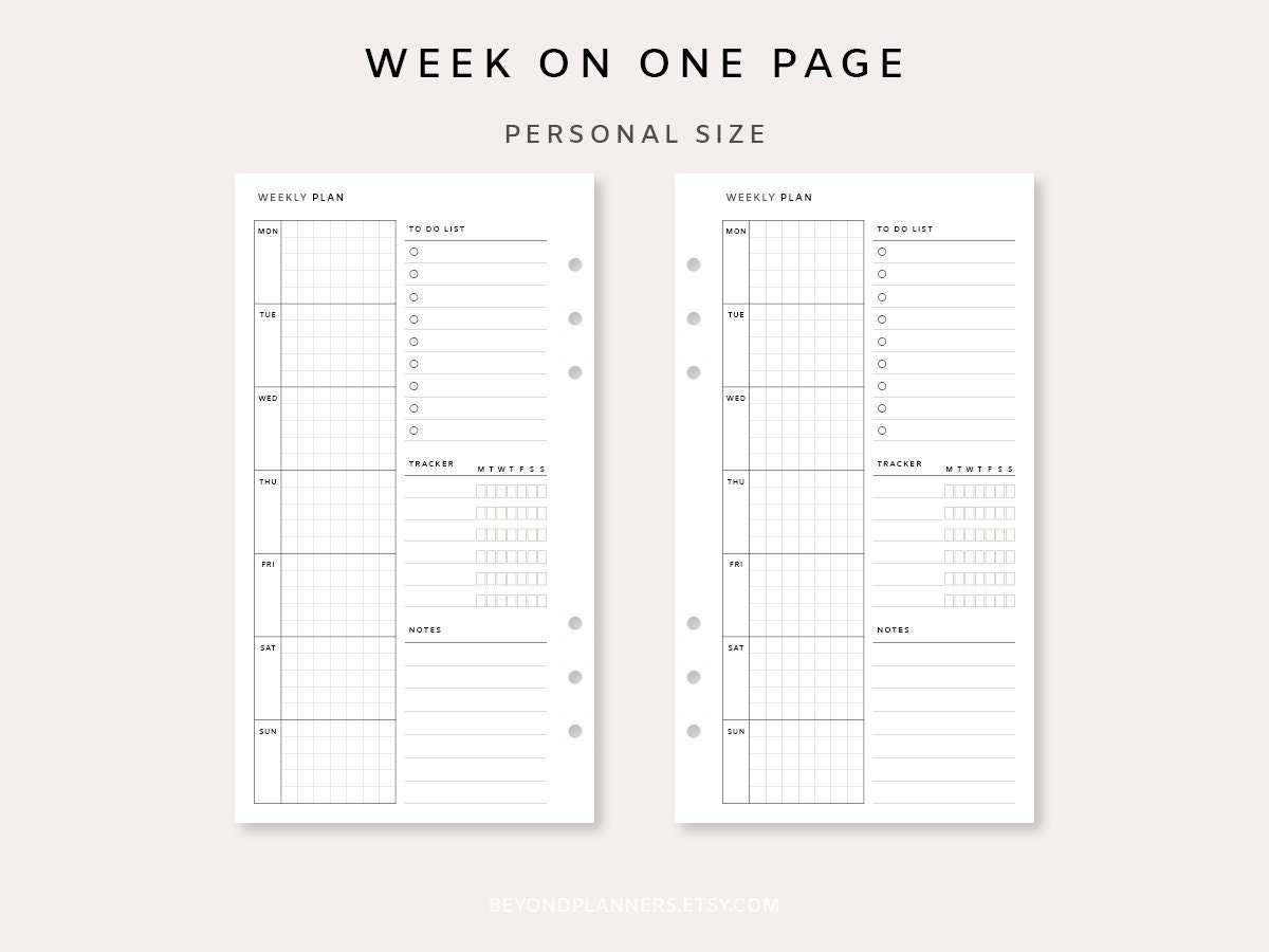 Weekly Planner Printable Personal - Week on One Page PDF | Weekly ...