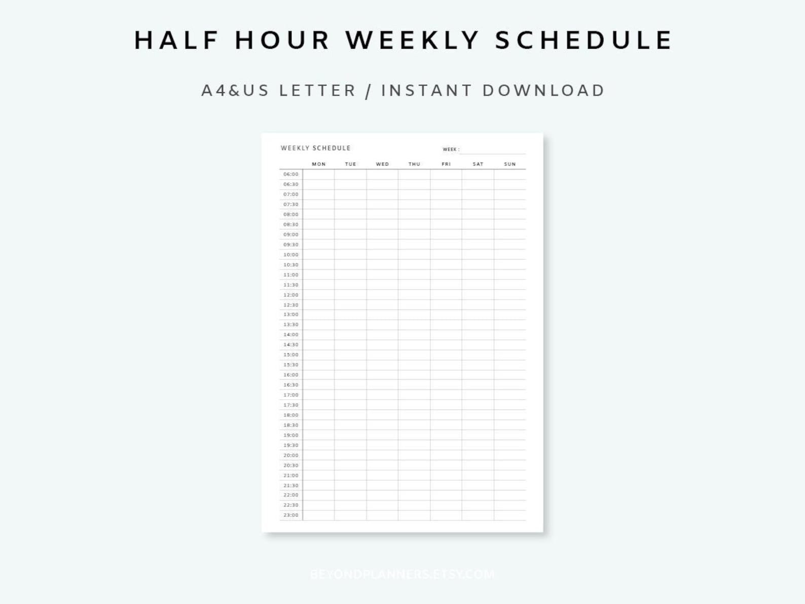 Half Hour Weekly Schedule Printable Half Hour Daily Schedule Template ...