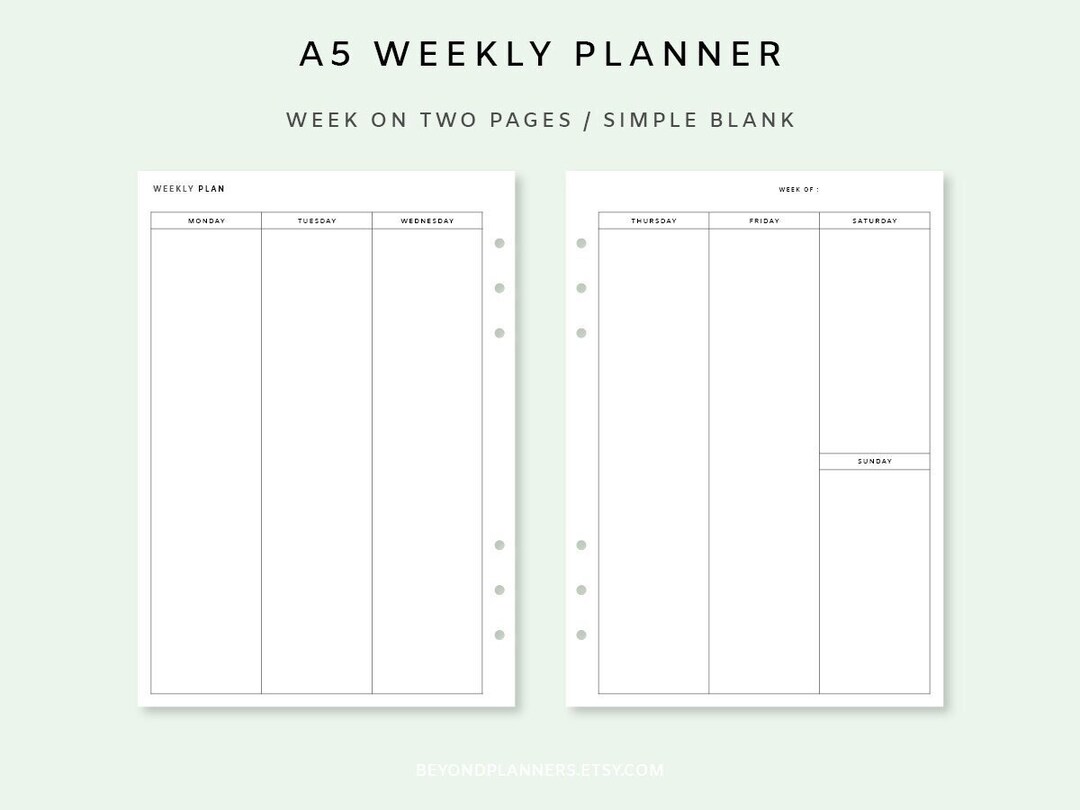 Weekly Planner Printable Vertical - Week on Two Pages | Vertical Weekly ...
