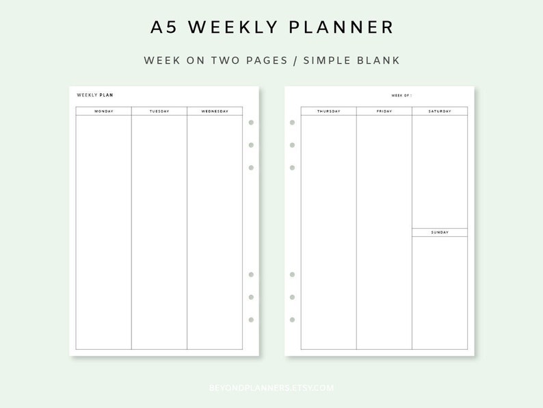 Weekly Planner Printable Vertical - Week on Two Pages | Vertical Weekly ...
