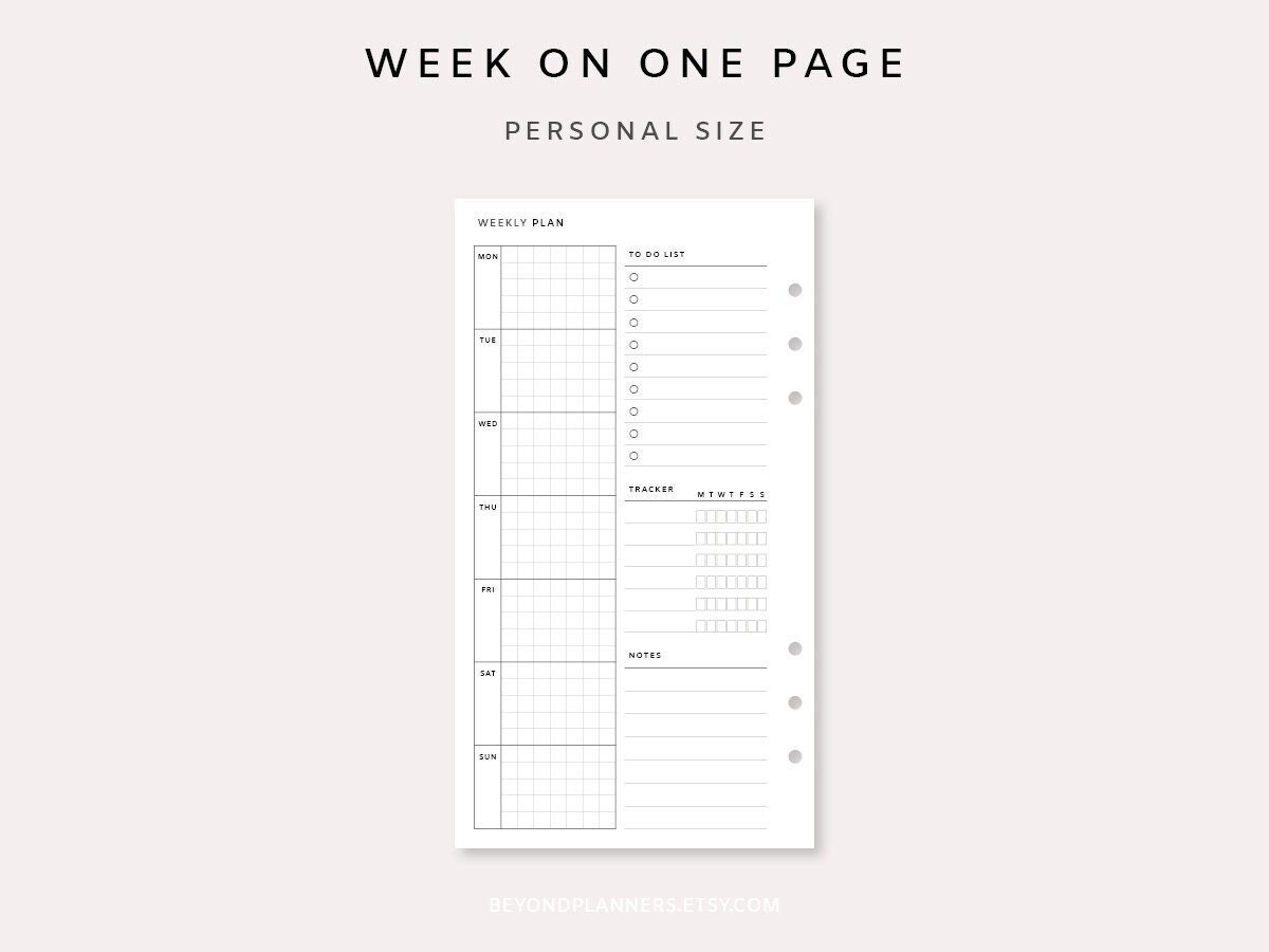 Weekly Planner Printable Personal - Week on One Page PDF | Weekly ...