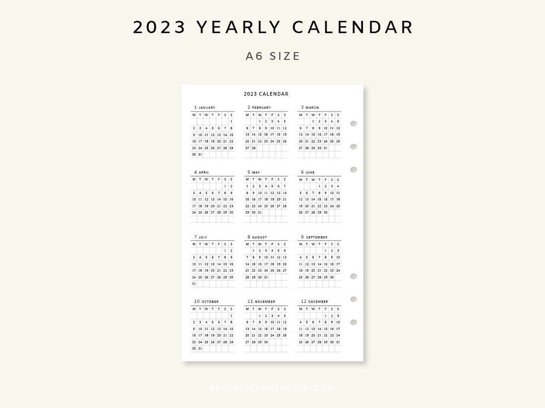Yearly Calendar 2023 Planner Calendar Printable Year at a - Etsy
