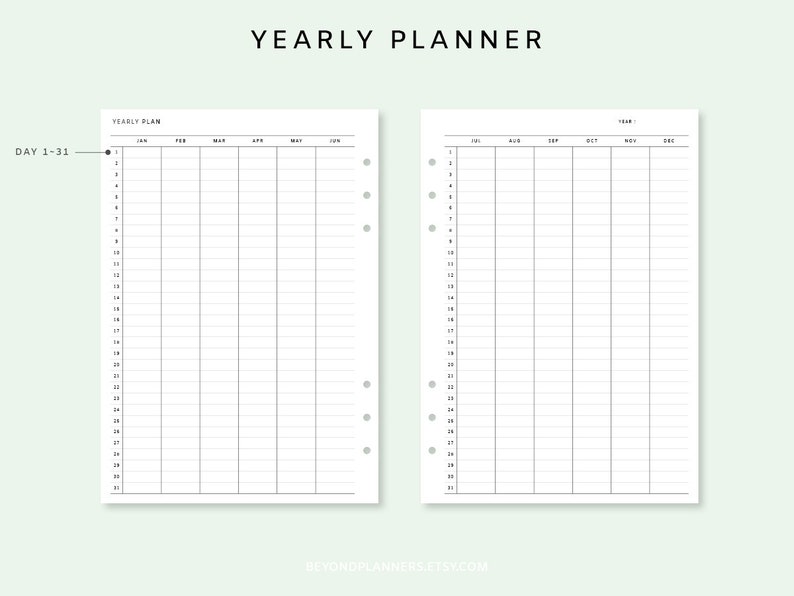Yearly Planner Printable Yearly Overview Inserts A5, Year at a Glance ...