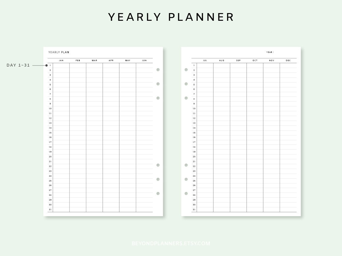 Yearly Planner Printable Yearly Overview Inserts A5, Year at a Glance ...