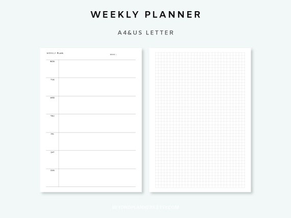 Weekly Planner Printable Vertical Planner Insert Simple | Etsy