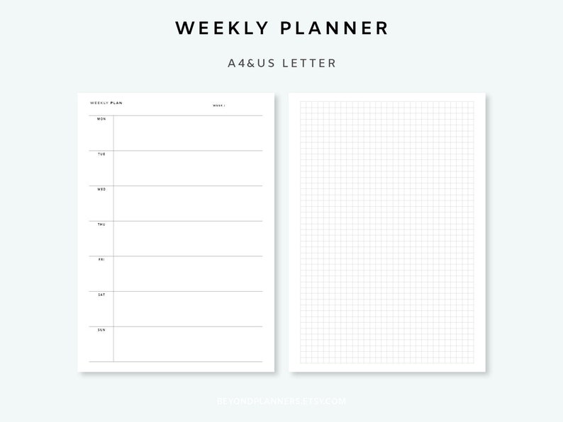 Weekly Planner Printable Vertical Planner Insert Simple - Etsy