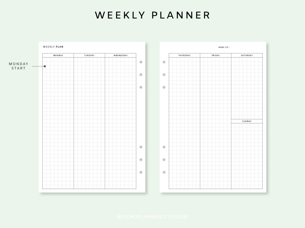 Weekly Planner Printable 2 Page - Week on Two Pages | Weekly Planner ...