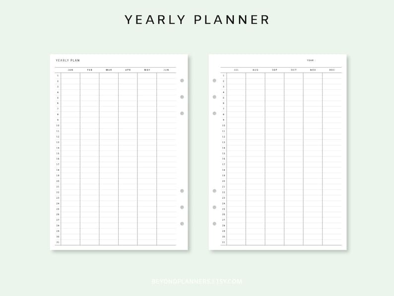 Yearly Planner Printable Yearly Overview Inserts A5, Year at a Glance ...
