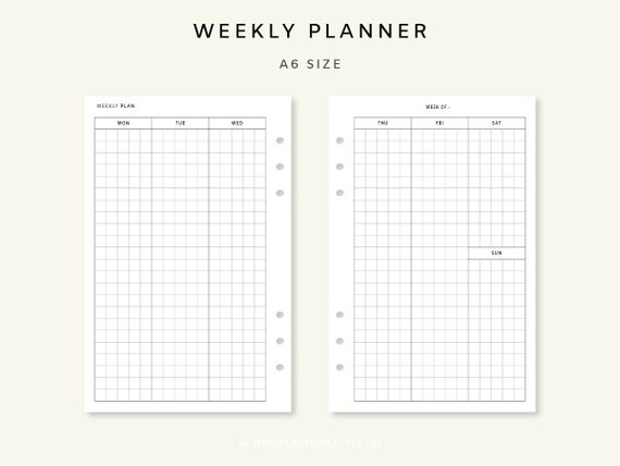 Weekly Planner Printable Pdf Week on Two Pages Vertical - Etsy