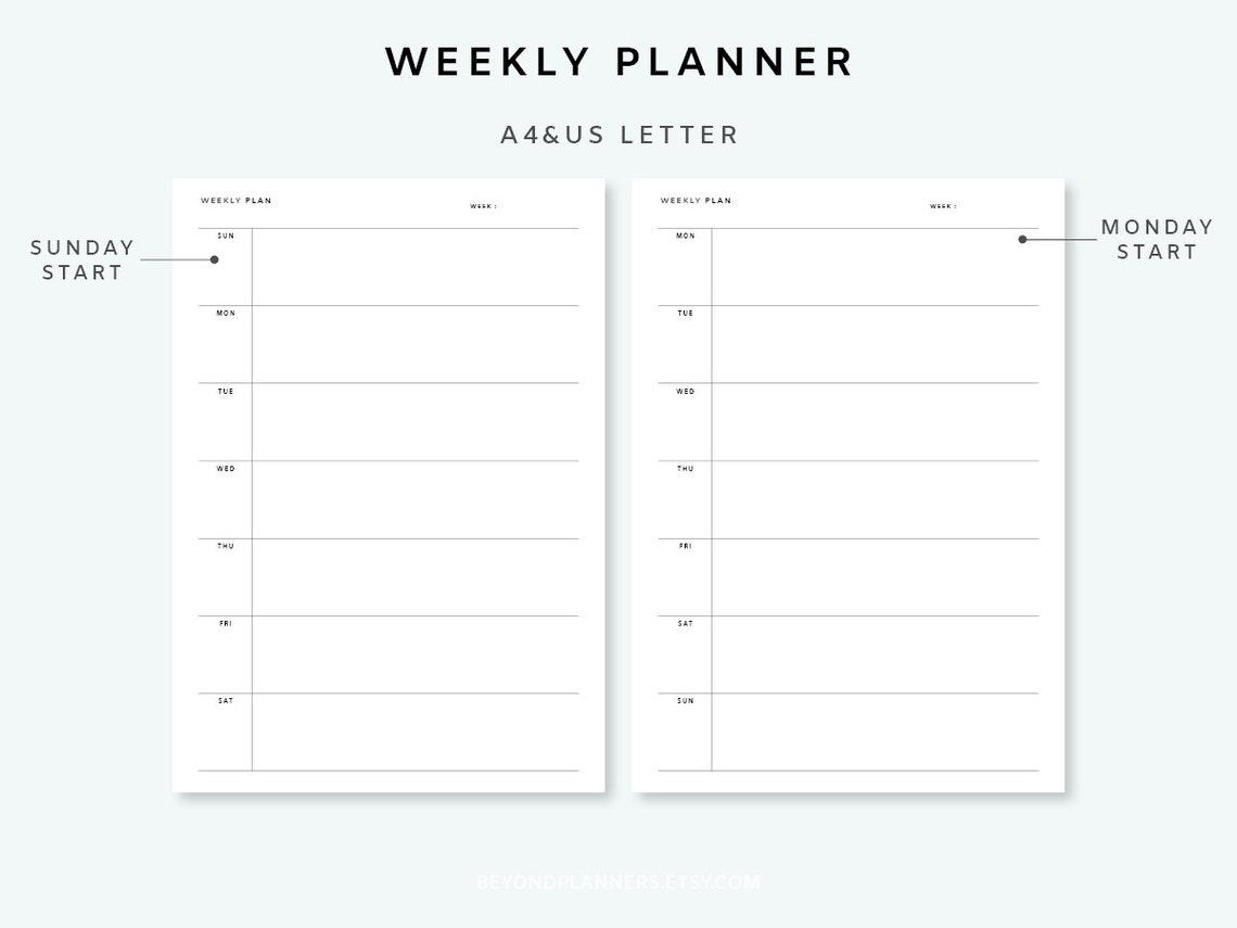 Weekly Planner Printable Vertical - Planner Insert | Simple Weekly Plan ...