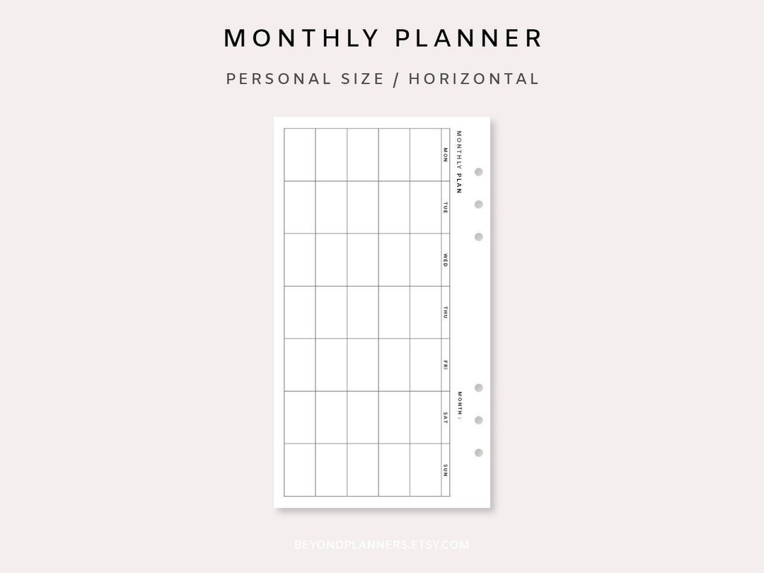Month on One Page Undated - Monthly Planner Insert Personal | Month on ...