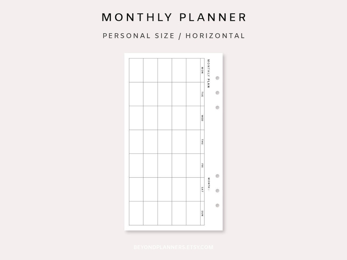 Month on One Page Undated - Monthly Planner Insert Personal | Month on ...