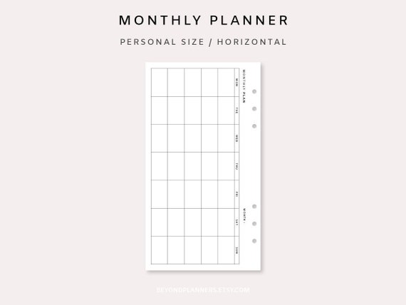 Month on One Page Undated Monthly Planner Insert Personal - Etsy