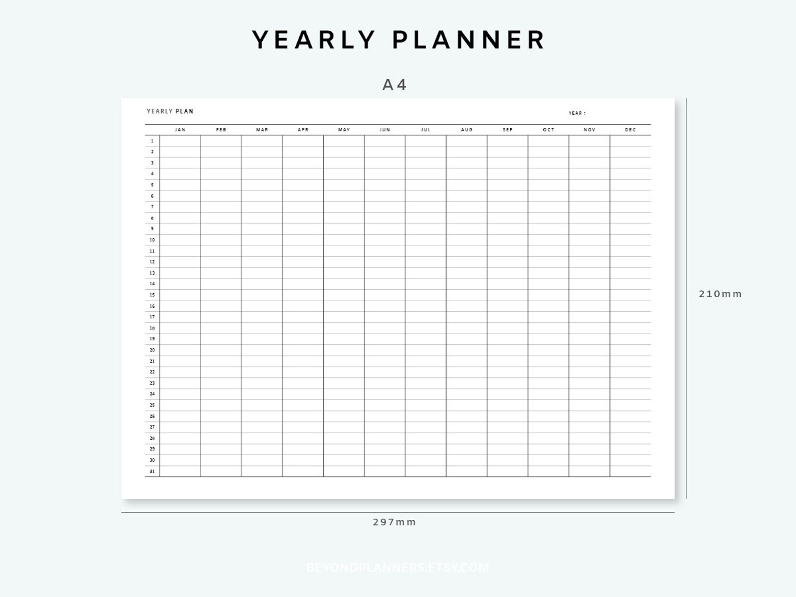 Yearly Planner Printable A4 & US Letter Size Yearly Overview - Etsy