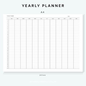 Yearly Planner Printable A4 & US Letter Size - Yearly Overview | at a ...