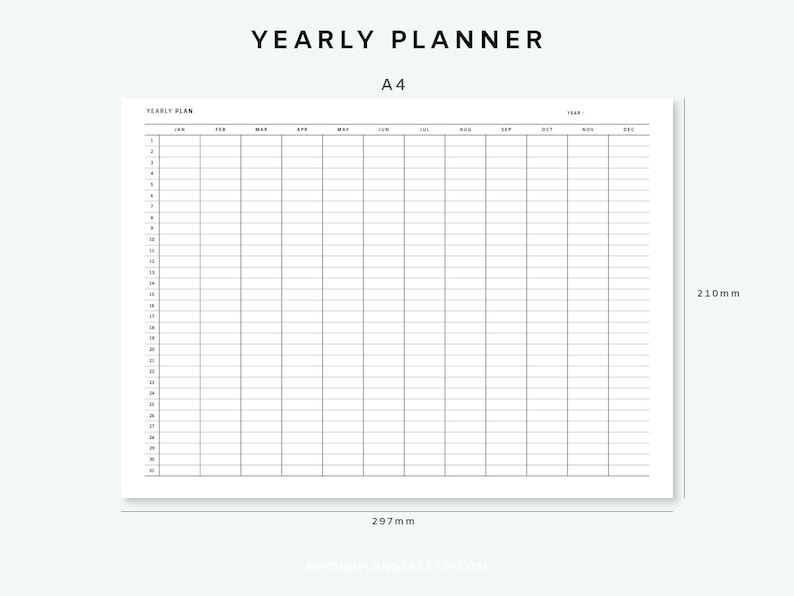 Yearly Planner Printable A4 & US Letter Size - Yearly Overview | at a ...