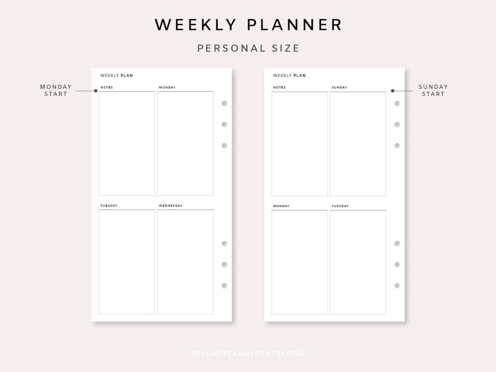 Weekly Planner Printable 2 Page - Week on Two Pages Personal | Weekly ...