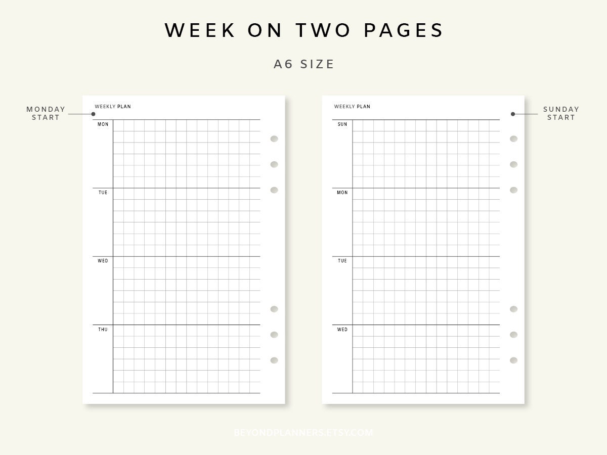 Week on Two Pages Printable - Undated Weekly Planner PDF, Weekly ...