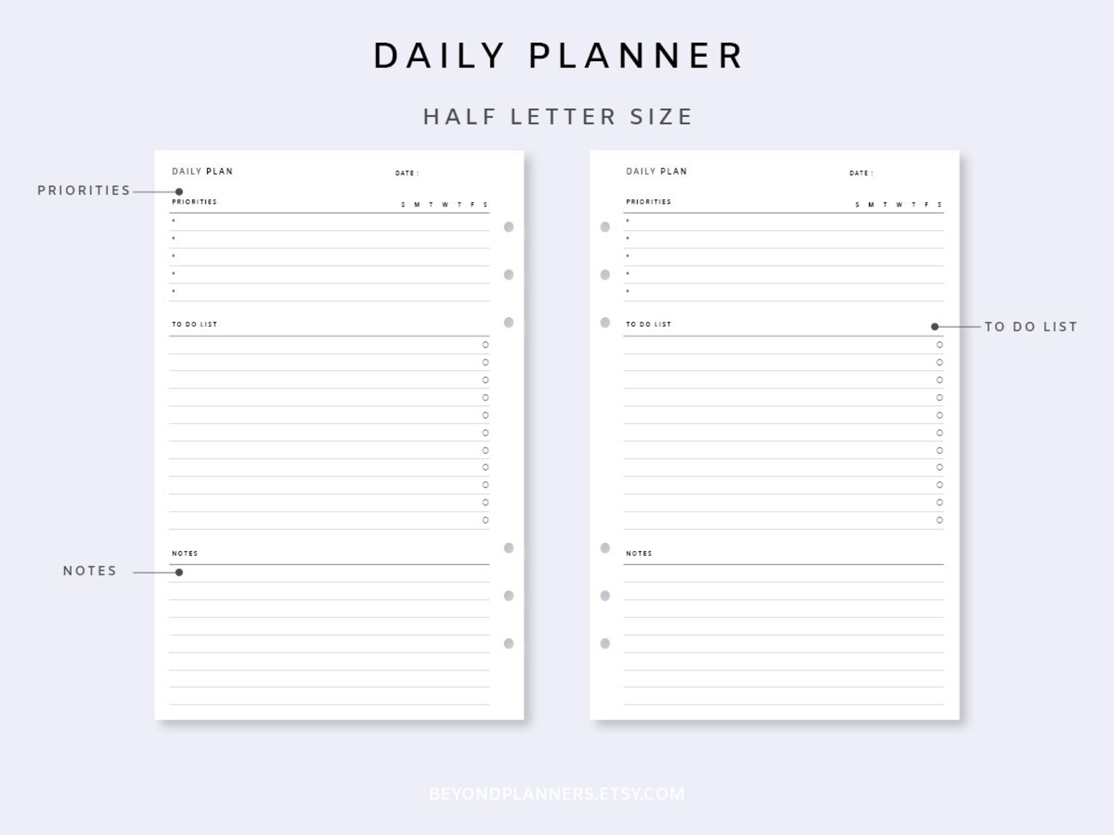 Daily Planner Printable - Daily Planner PDF, Undated Planner Inserts ...