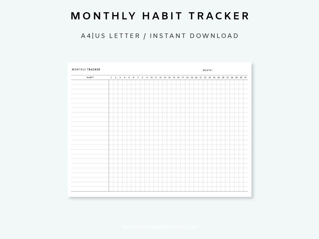 Monthly Habit Tracker Printable - Habit Tracker Template | Monthly Goal ...