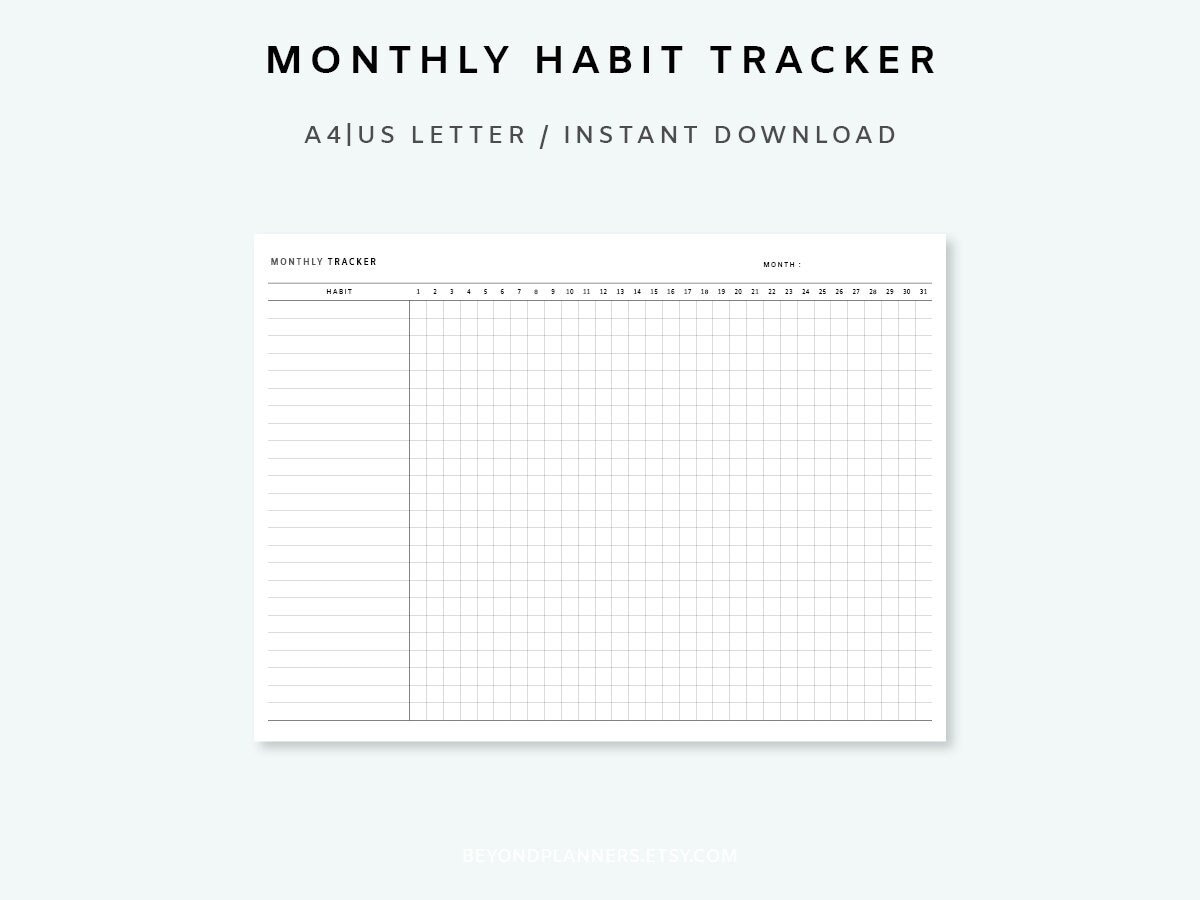 Monthly Habit Tracker Printable Habit Tracker Template Monthly Goal ...