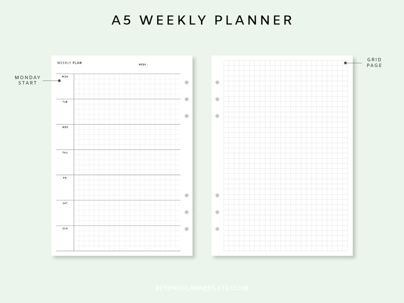 Week on Two Pages Printable - Undated Weekly Planner PDF | Weekly ...