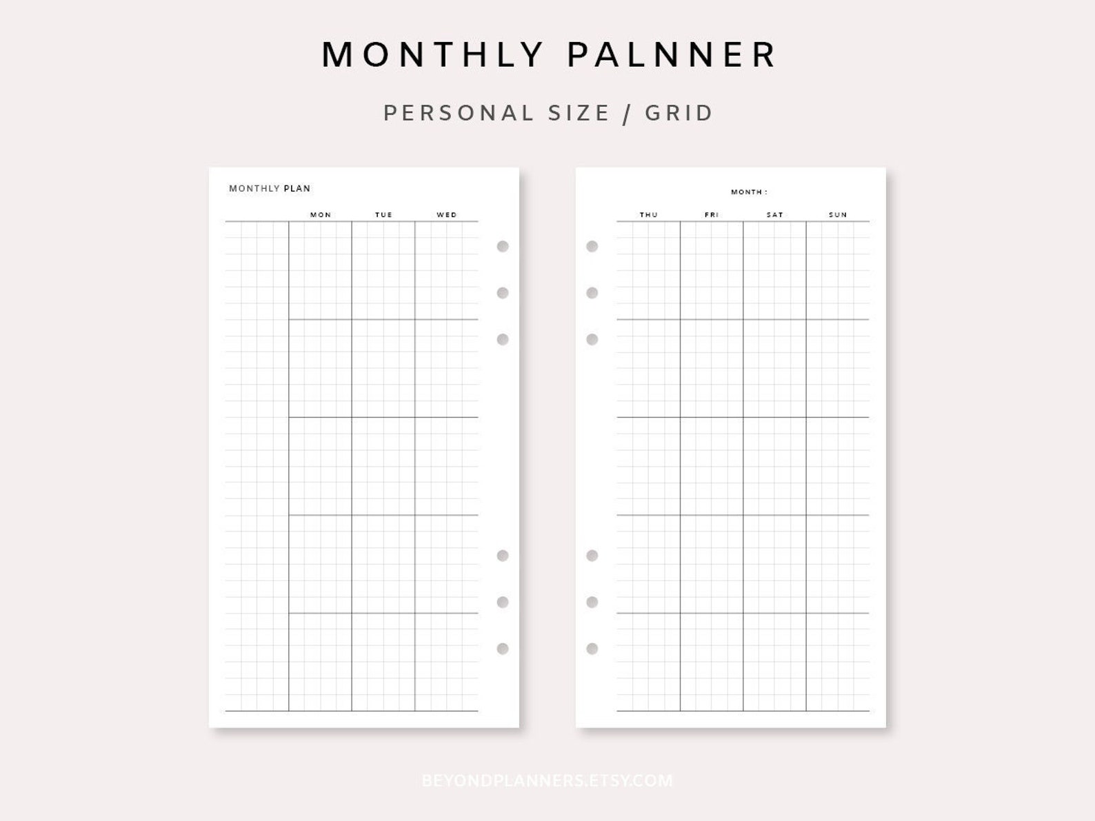 Monthly Planner Printable Personal Month on Two Pages Undated Monthly ...
