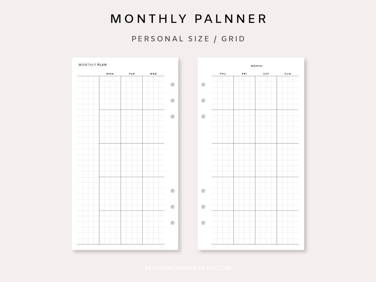Monthly Planner Printable Personal Month on Two Pages Undated Monthly ...