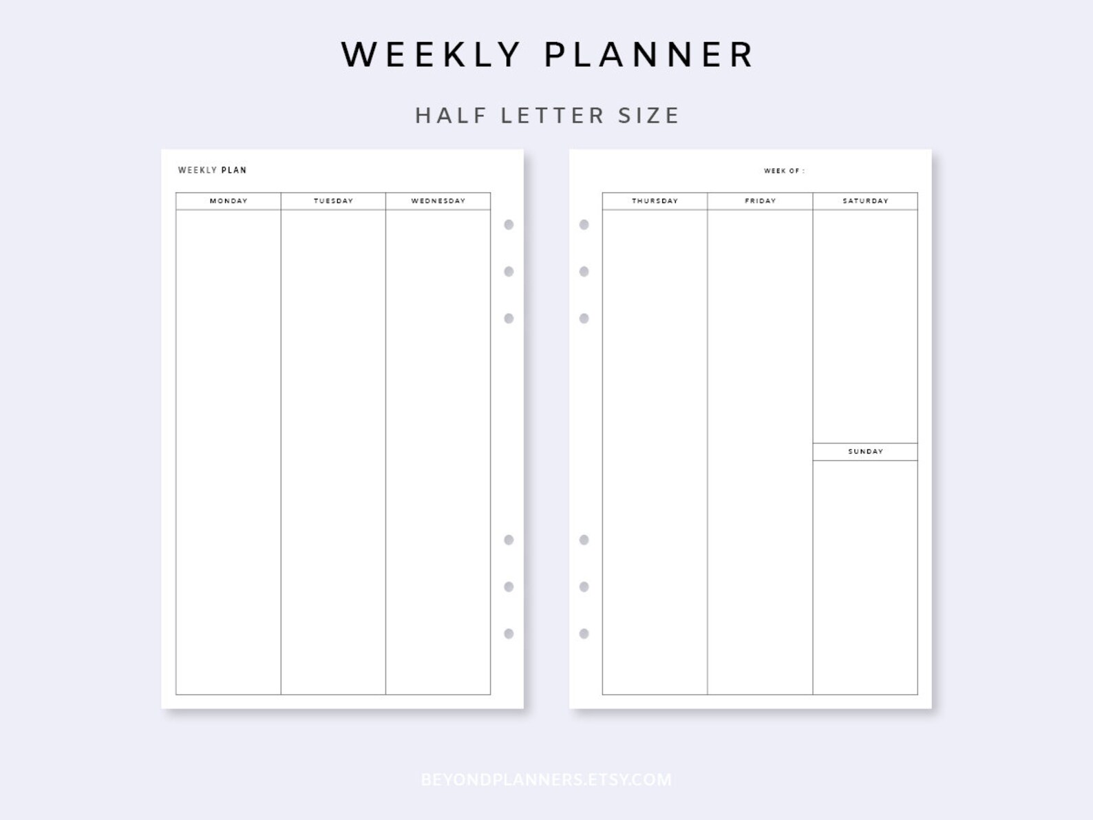 Weekly Planner Printable 2 Page - Week on Two Pages, Vertical Weekly ...