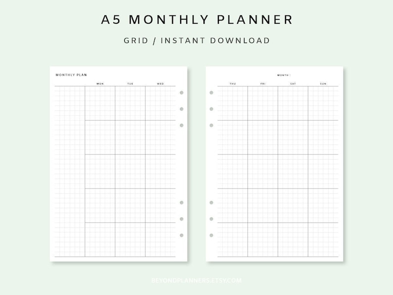 Monthly Planner Printable A5 - Month on Two Page Planner | Undated ...