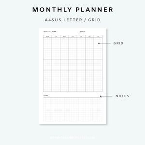 Month on One Page Insert - Undated Monthly Planner | Printable Monthly ...